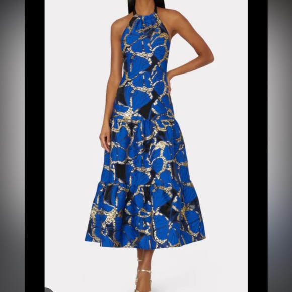 Milly | Dresses | Milly Blue And Gold Backless Dress | Poshmark